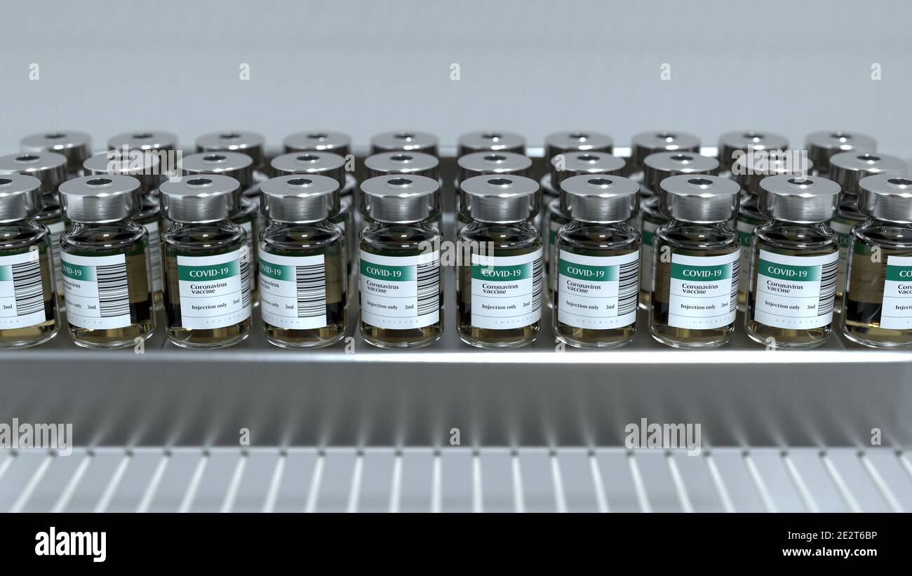 Covid 19 vaccine vials in the medicine freezer Stock Photo - Alamy