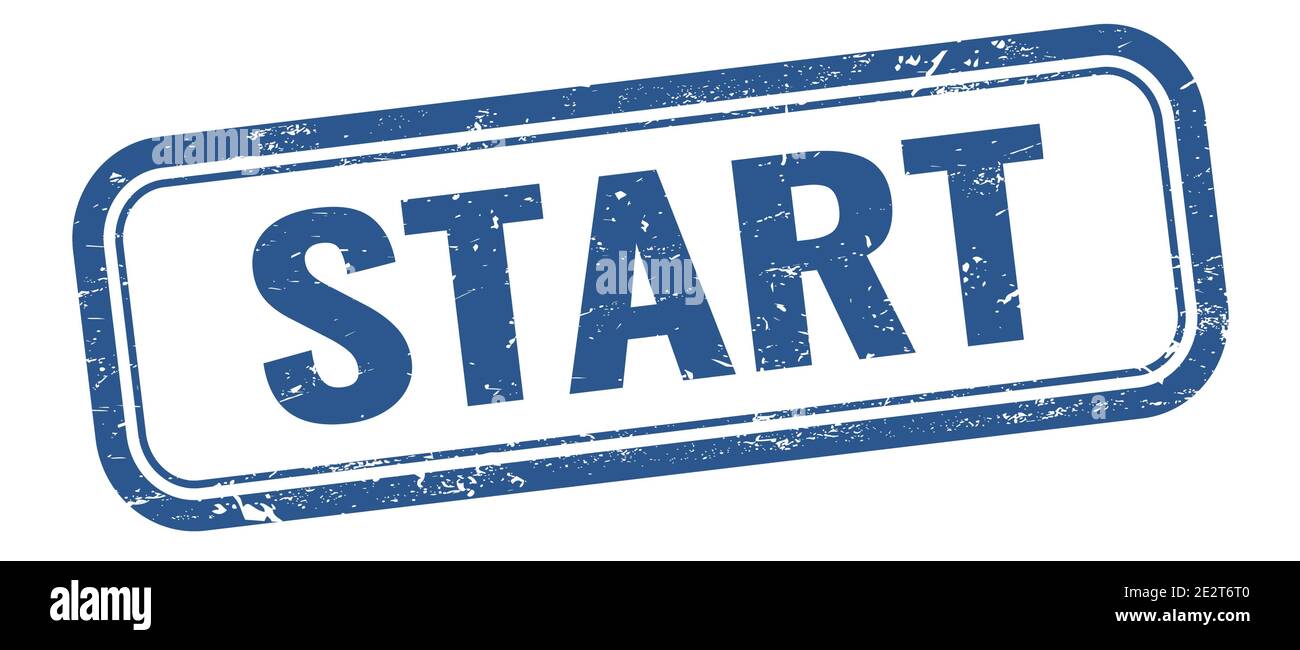 START text on blue grungy vintage rectangle stamp Stock Photo - Alamy