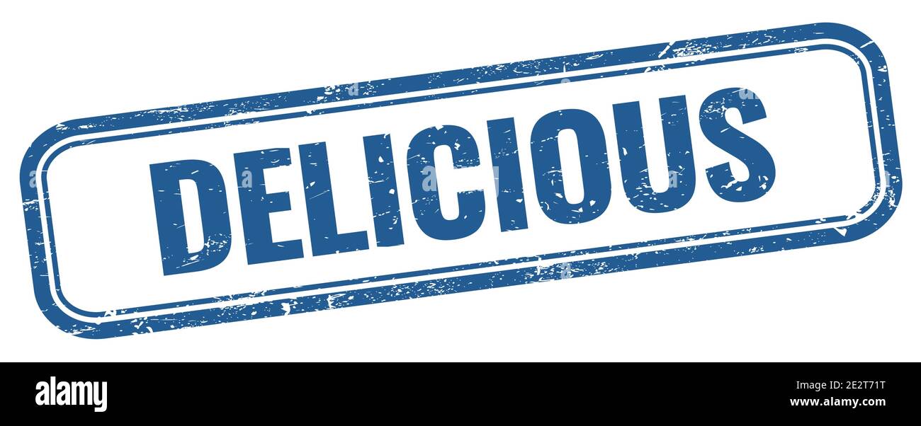 DELICIOUS text on blue grungy vintage rectangle stamp Stock Photo - Alamy