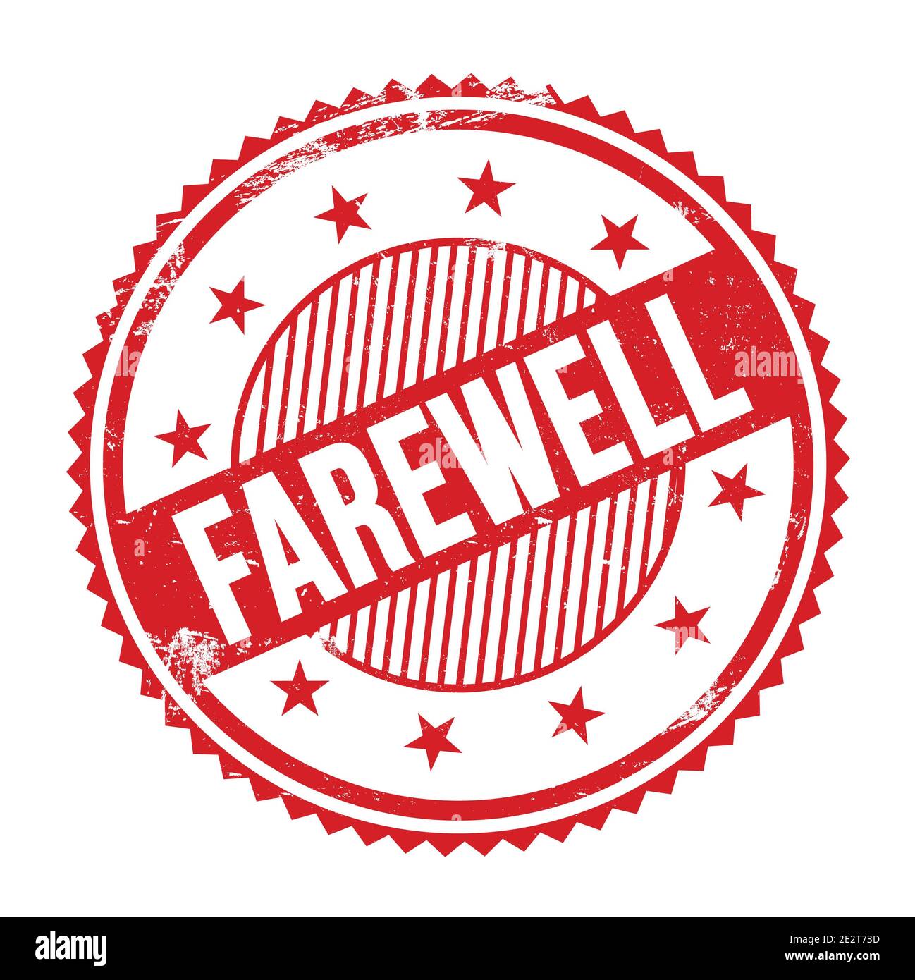 FAREWELL text written on red grungy zig zag borders round stamp Stock ...