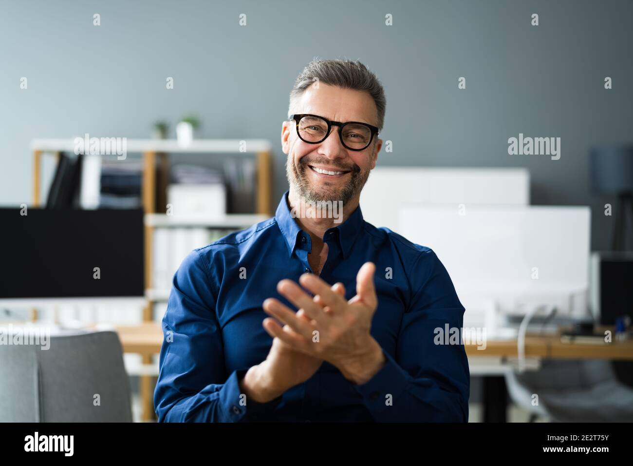 Man Clapping In Online Video Conference Business Call Stock Photo - Alamy