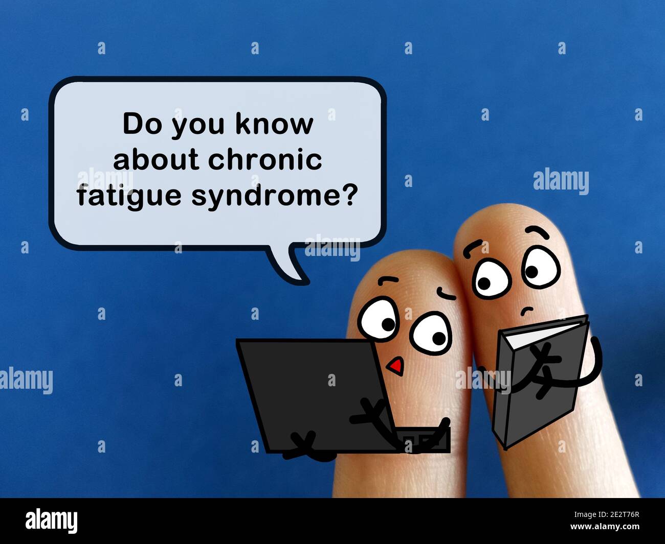 Two fingers are decorated as two person. One of them is asking another ...