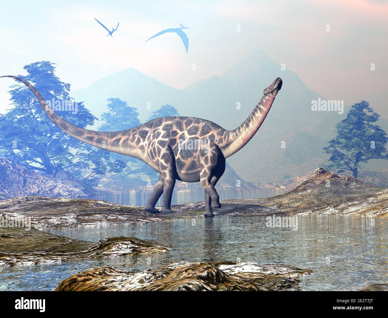 Dicraeosaurus dinosaur walking - 3D render Stock Photo - Alamy