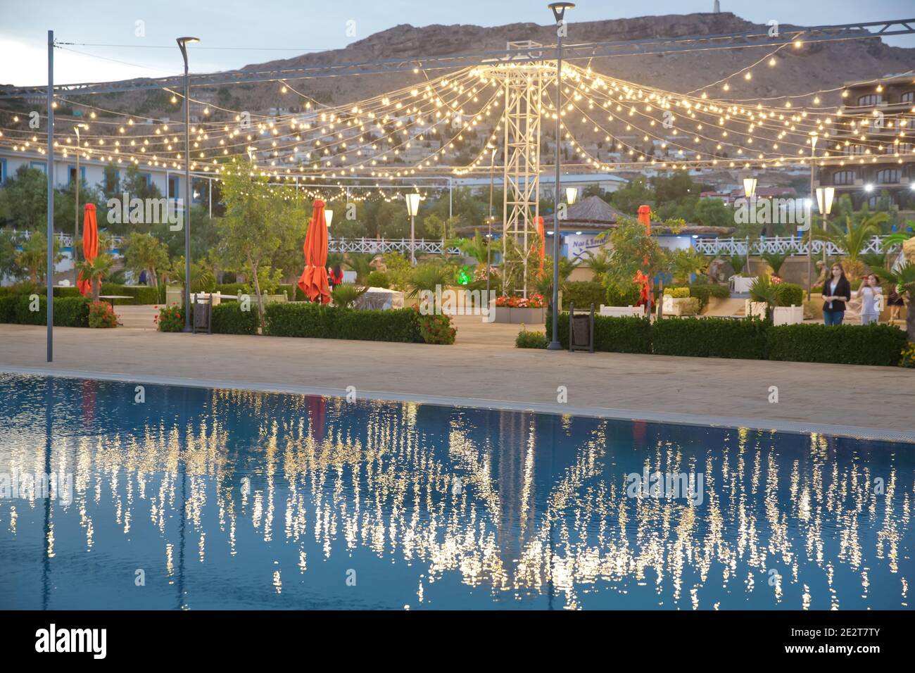 The reflection of the clouds falls into the pool. Beautiful view of ...