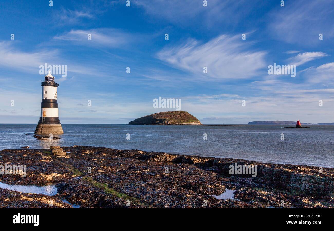 The Penmon (Trwyn Du) lighthouse and Puffin island on the Menai Strait ...