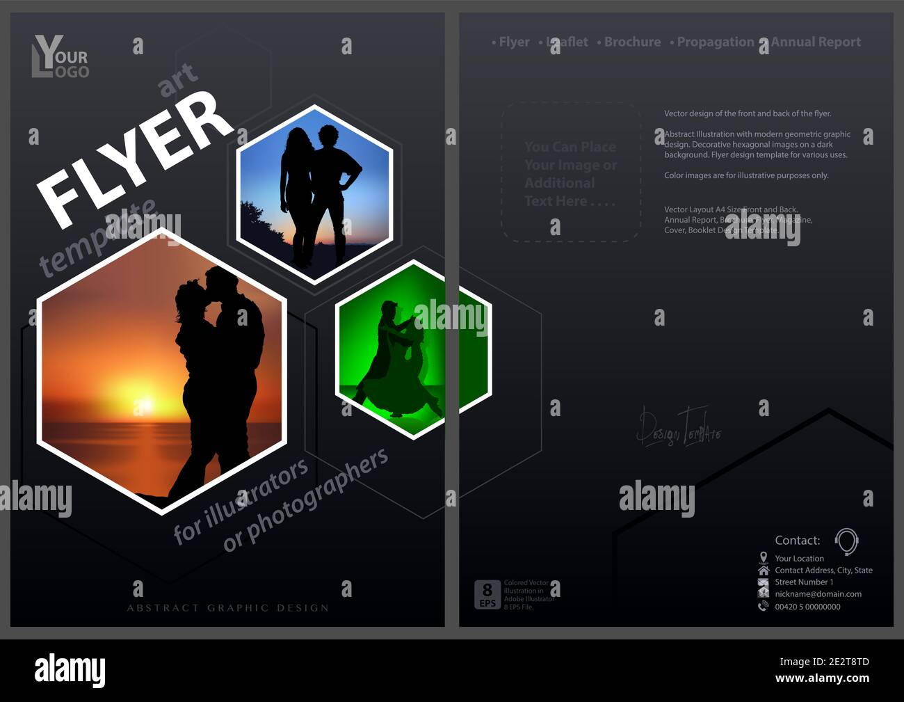 Flyer Template with Hexagonal Frames on Dark Stock Vector Image & Art ...