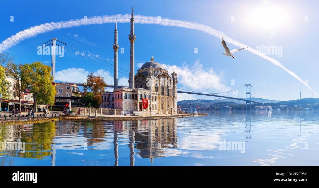 Ortakoy Mosque and the Bosphorus Bridge, beautiful sea view, Istanbul ...