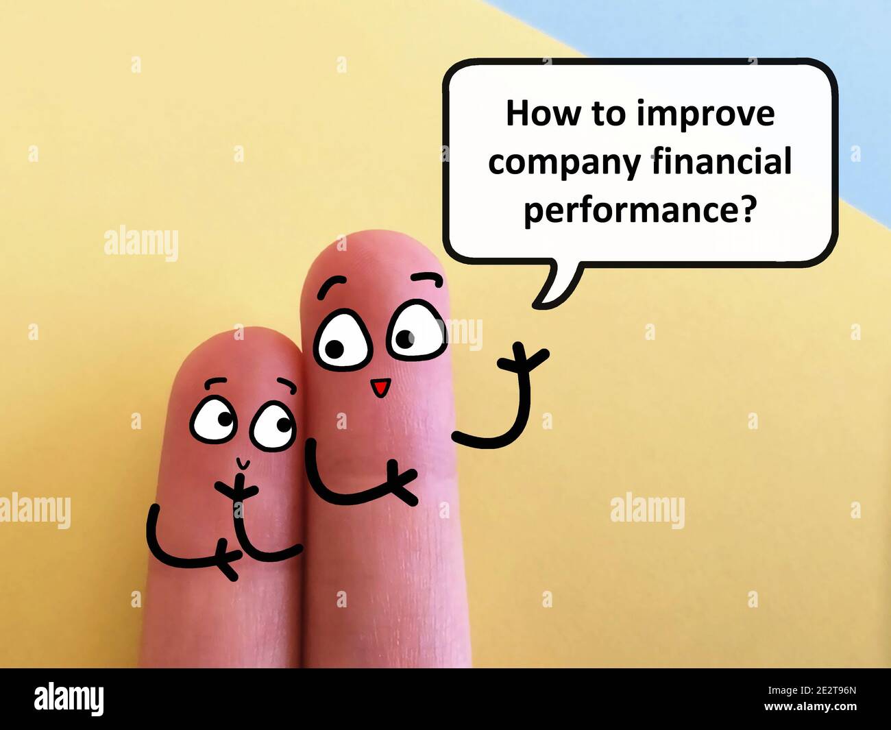 Two fingers are decorated as two person. One person is asking how to ...