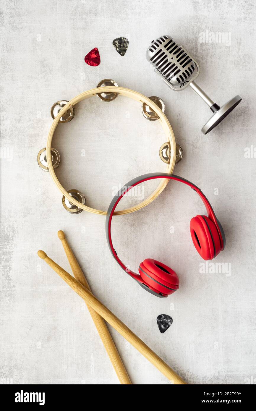Set of musical instrument top view, flat lay Stock Photo - Alamy