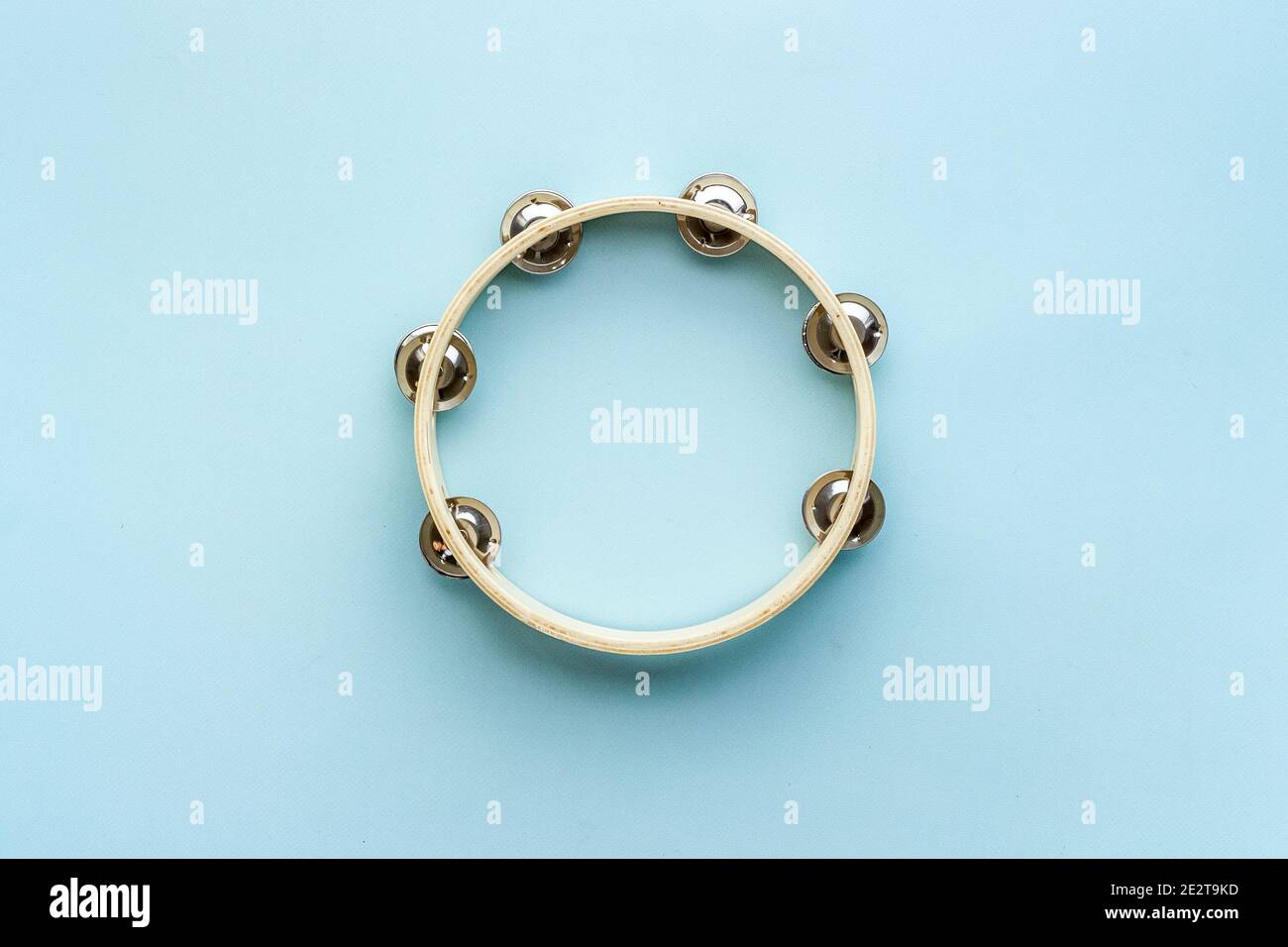 Percussion instrument tambourine, top view. Music background Stock ...