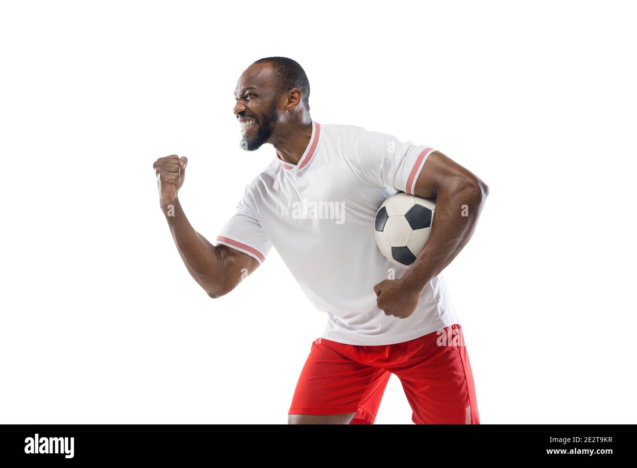 Happy winner. Funny emotions of professional football, soccer player ...