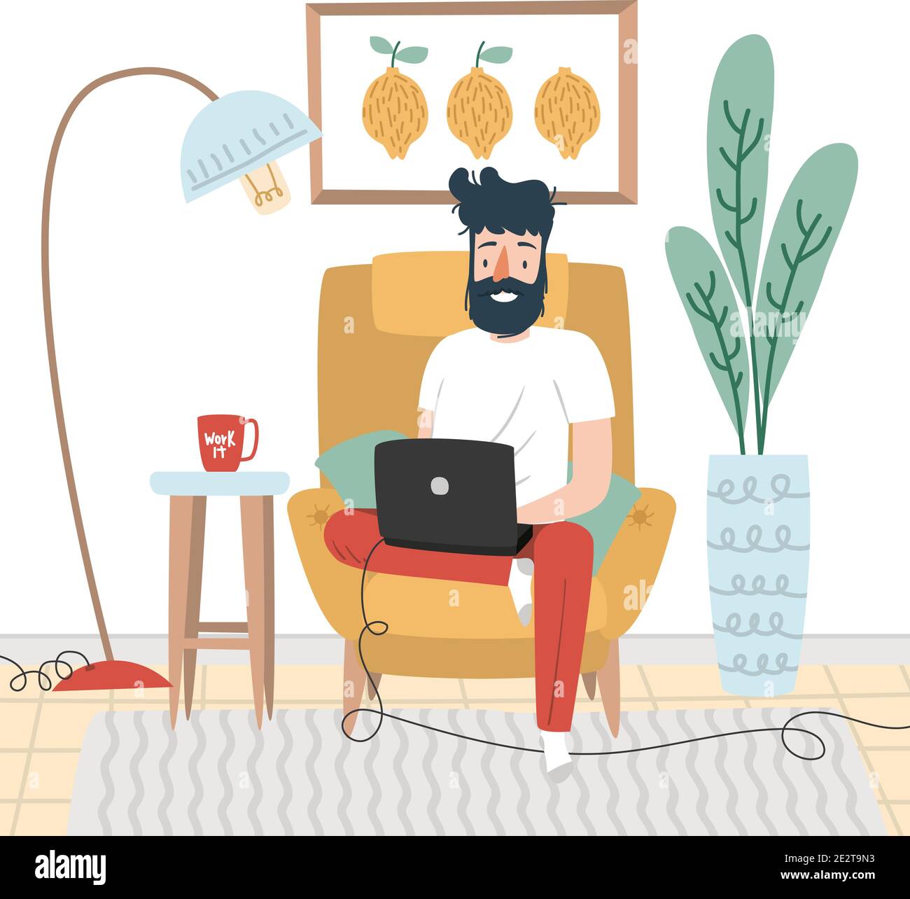 Flat-hand drawn remote working scenes Vector illustration Stock Vector ...