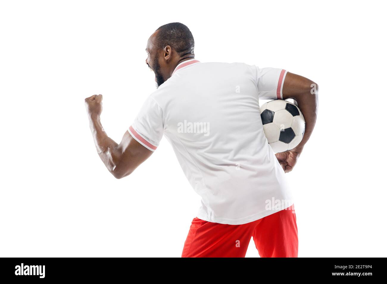 Happy winner. Funny emotions of professional football, soccer player ...