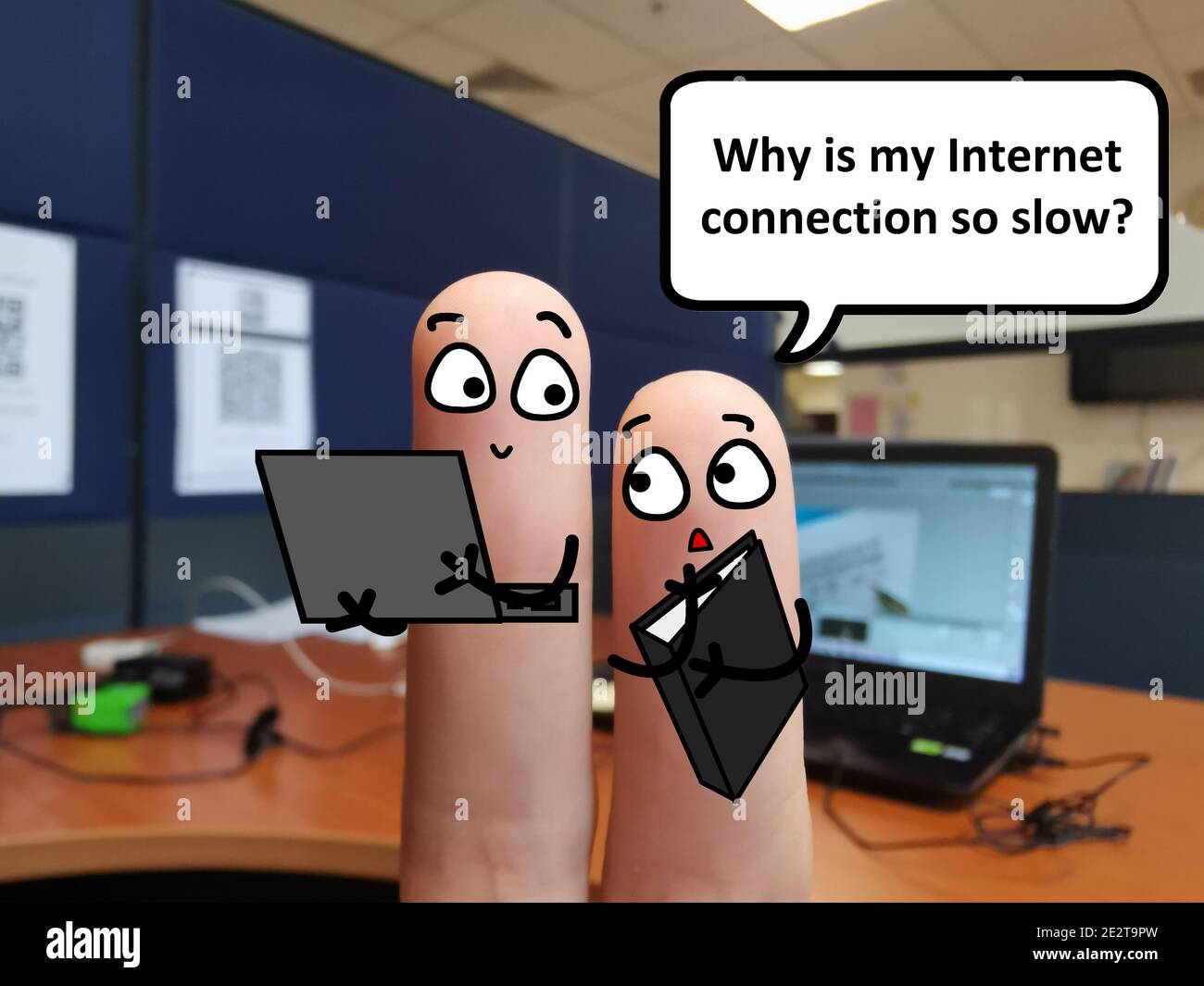 Two fingers are decorated as two person in office. One of them is ...