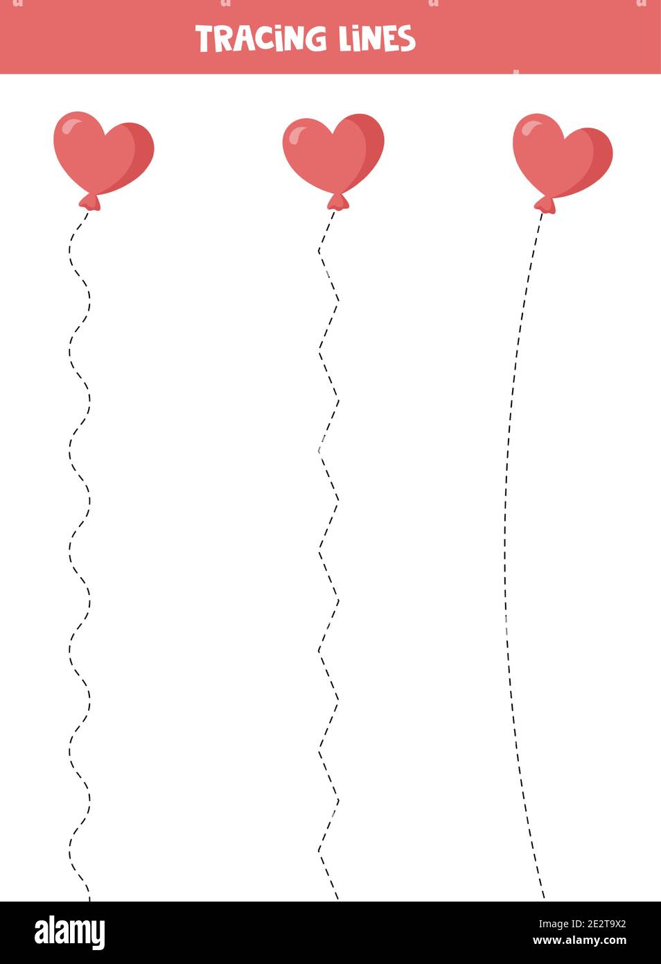 Tracing lines with cartoon heart balloons for valentine. Handwriting ...