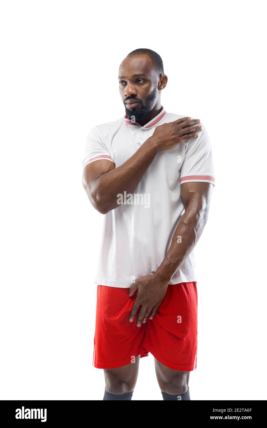 Safe and secure. Funny emotions of professional football, soccer player ...