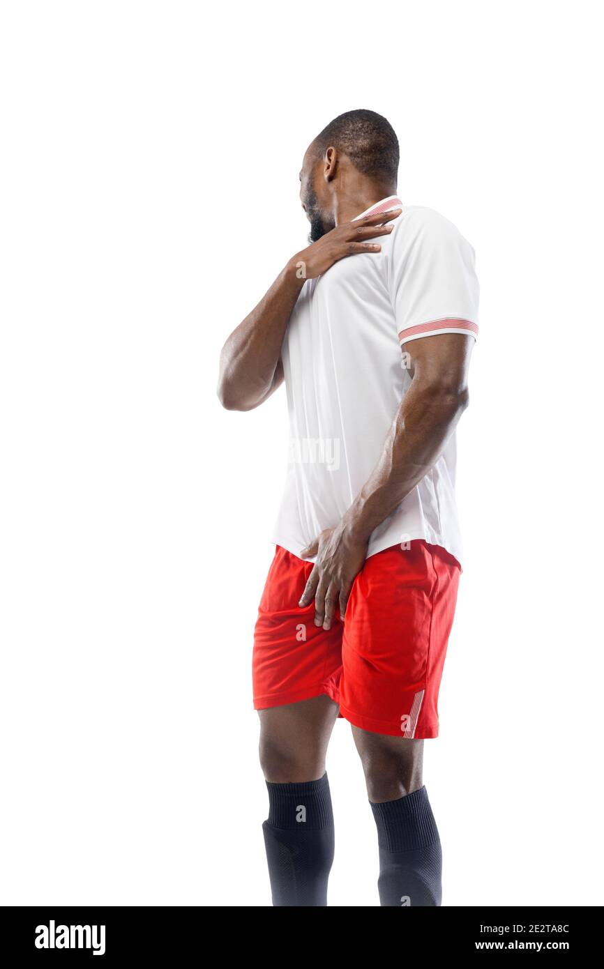 Safe and secure. Funny emotions of professional football, soccer player ...