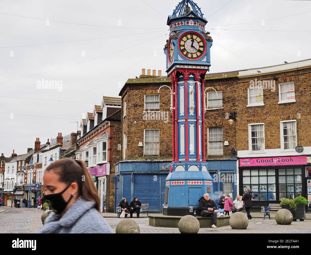 Sheerness, Kent, UK. 15th January, 2021. A quiet Sheerness high street ...
