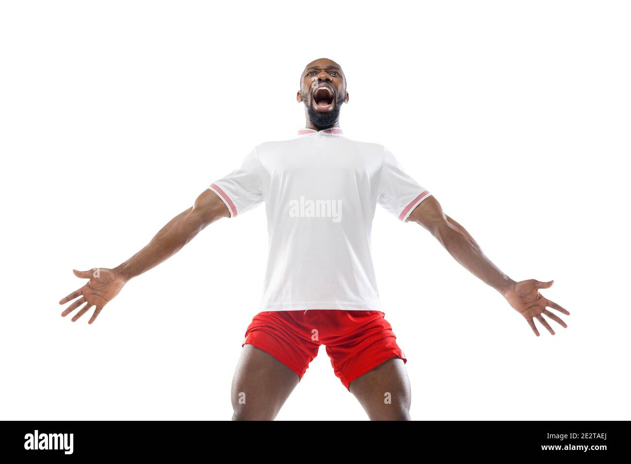 Crazy happy, shouting. Funny emotions of professional football, soccer ...