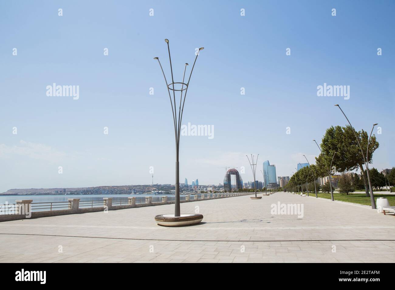 New modern boulevard in Baku city . Caspian bay boulvard in Baku ...