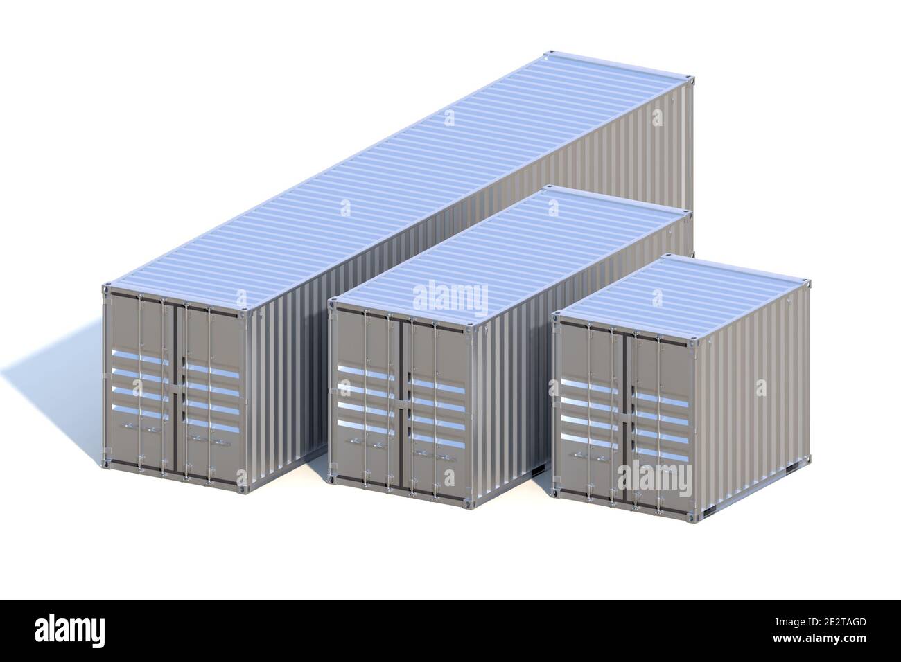 Set of 3 ship cargo containers 10 20 40 feet length. Grey freight box ...