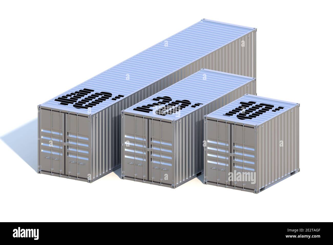 Set of 3 ship cargo containers 10 20 40 feet length. Grey freight box ...