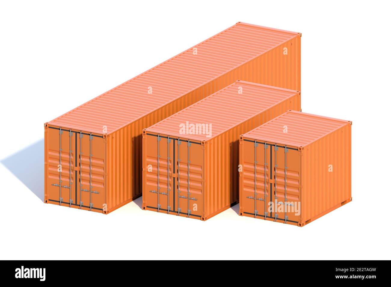 Set of 3 ship cargo containers 10 20 40 feet length. Brown metallic ...