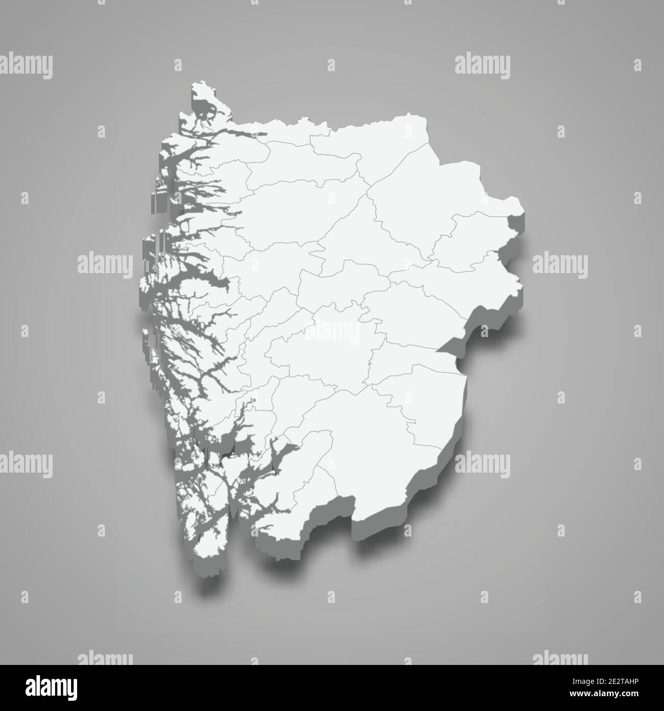 3d isometric map of Vestland is a county of Norway, vector illustration ...