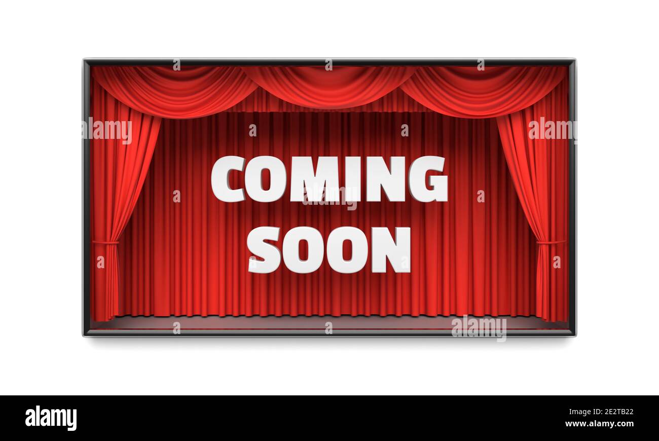 Coming Soon poster with red stage curtains revealing a message. Cable ...