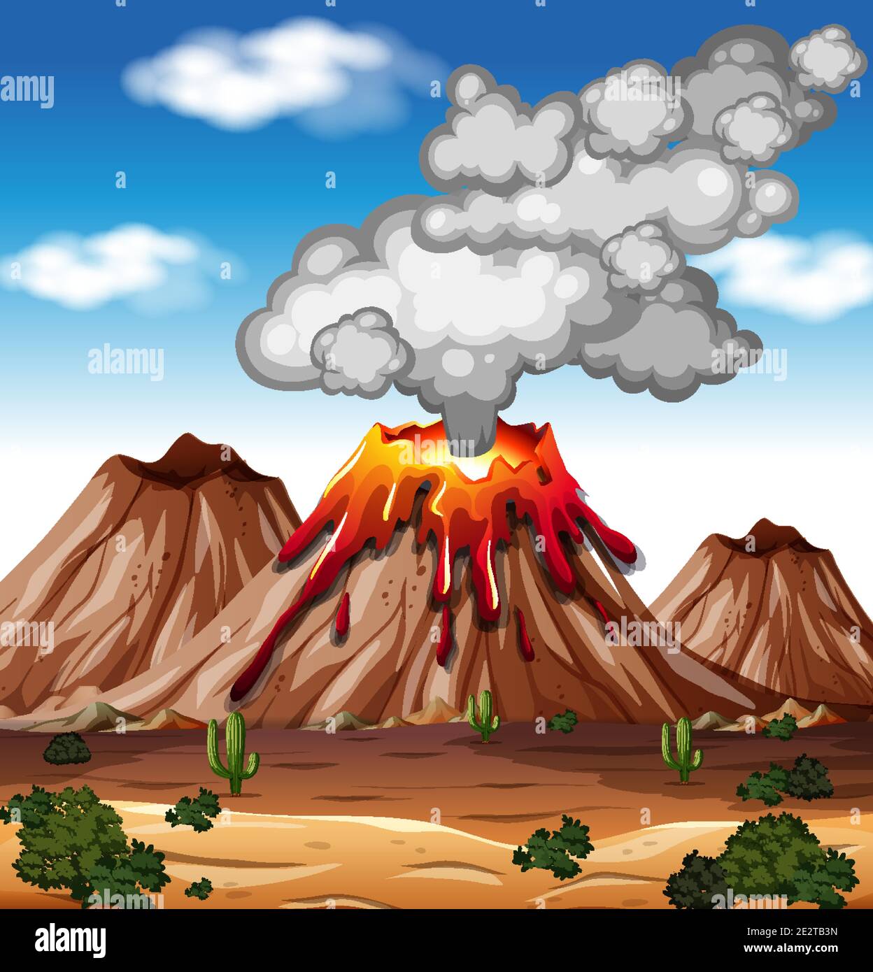 Volcano eruption in nature scene at daytime illustration Stock Vector ...