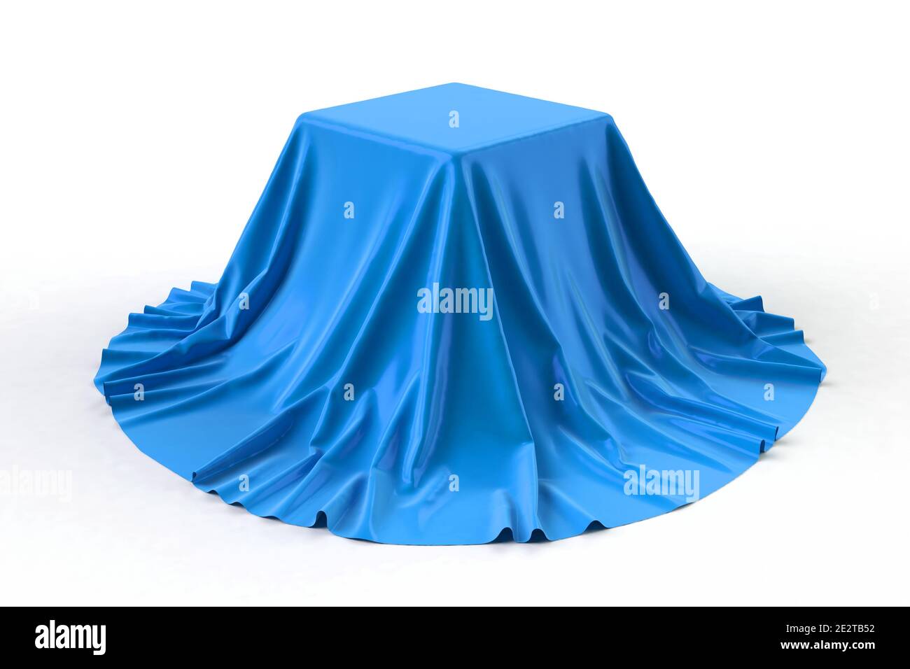 Sphere covered with bright blue silk fabric isolated on white ...