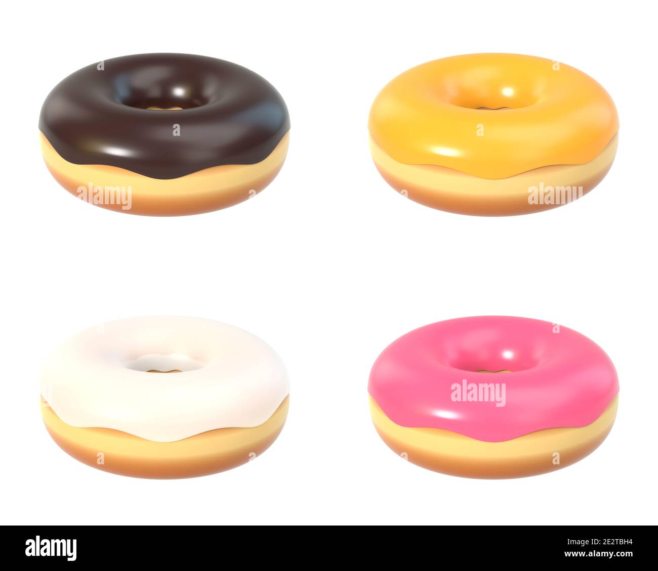 Delicious donut with shiny sweet icing set. Macro view of american ...