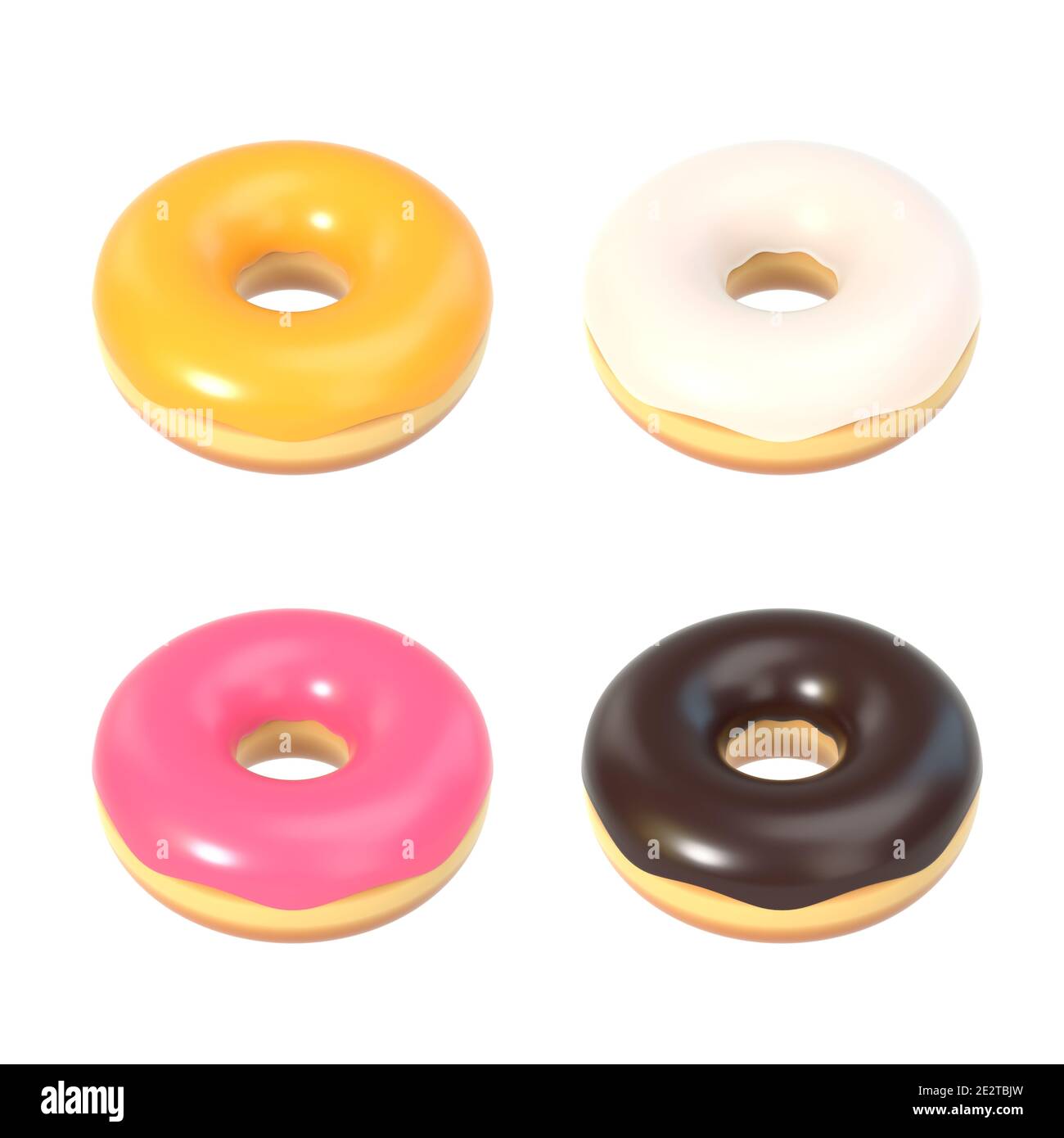 Delicious donut with shiny sweet icing set. Macro view of american ...