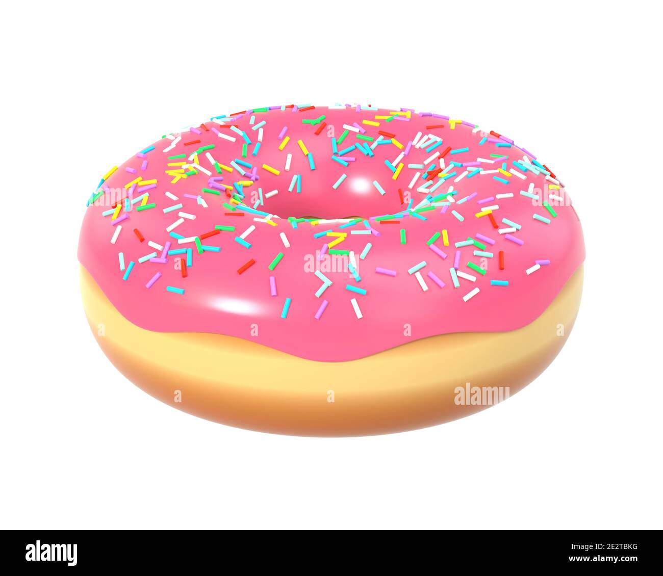 Delicious colorful donut with pink icing and sprinkles. Macro view of ...