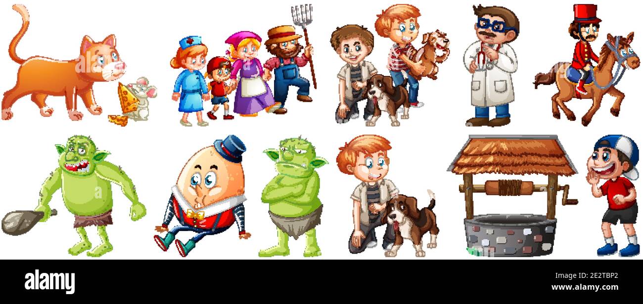 Set of different nursery rhyme character isolated on white background ...
