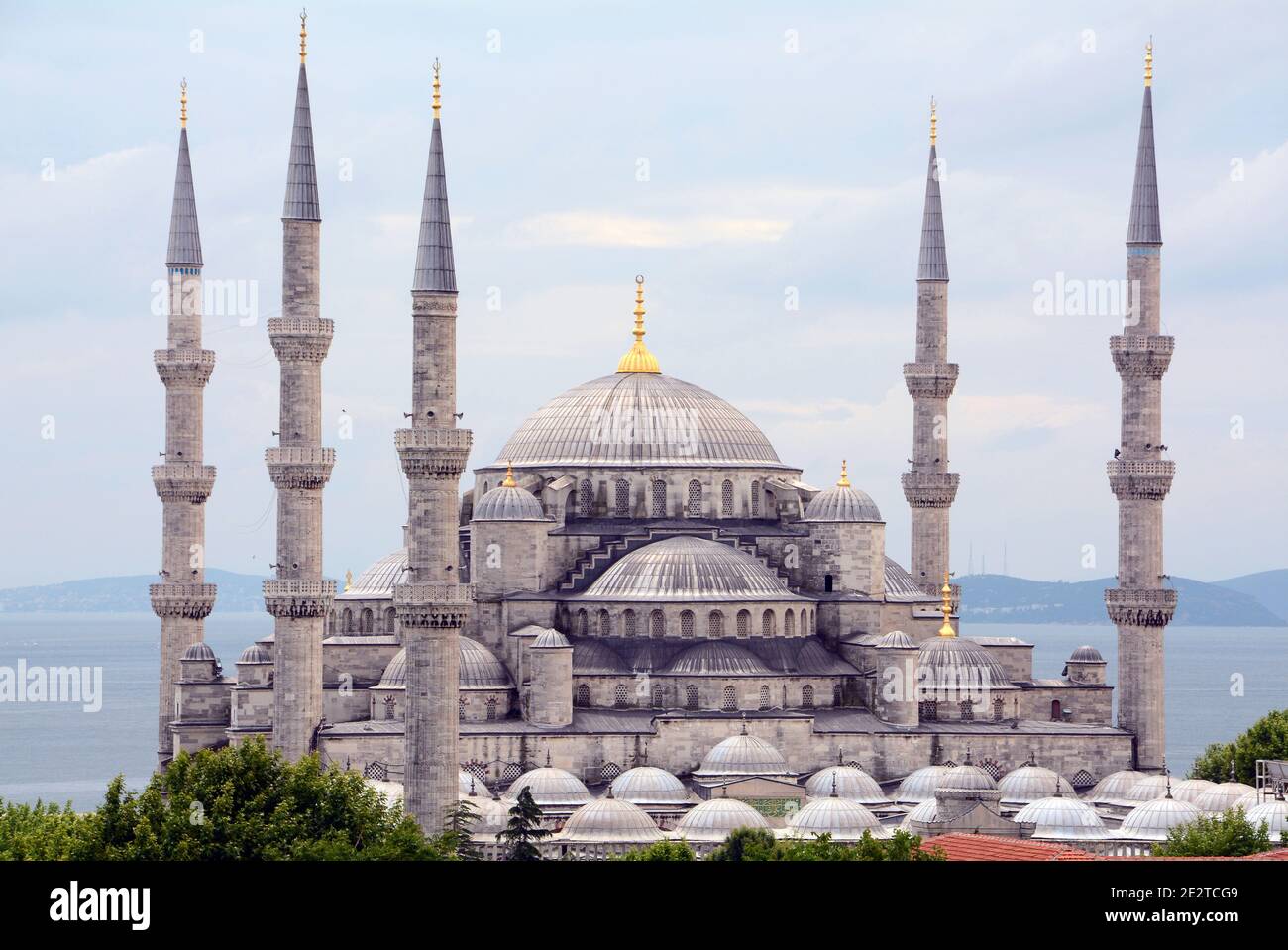 Elevated view of the Blue Mosque in Istanbul taken from the top of a ...