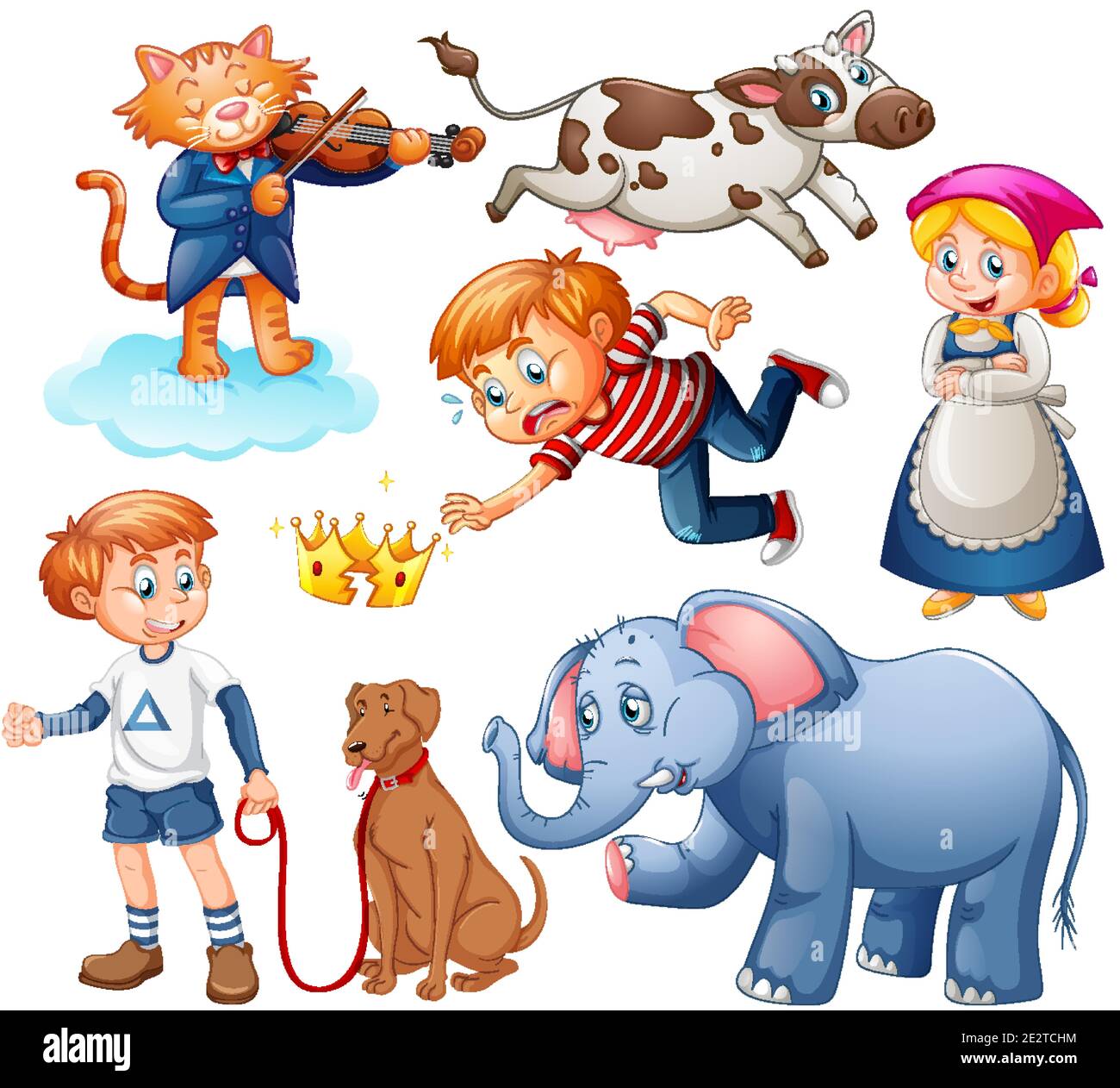 Set of fantasy cartoon character and animal isolated on white ...