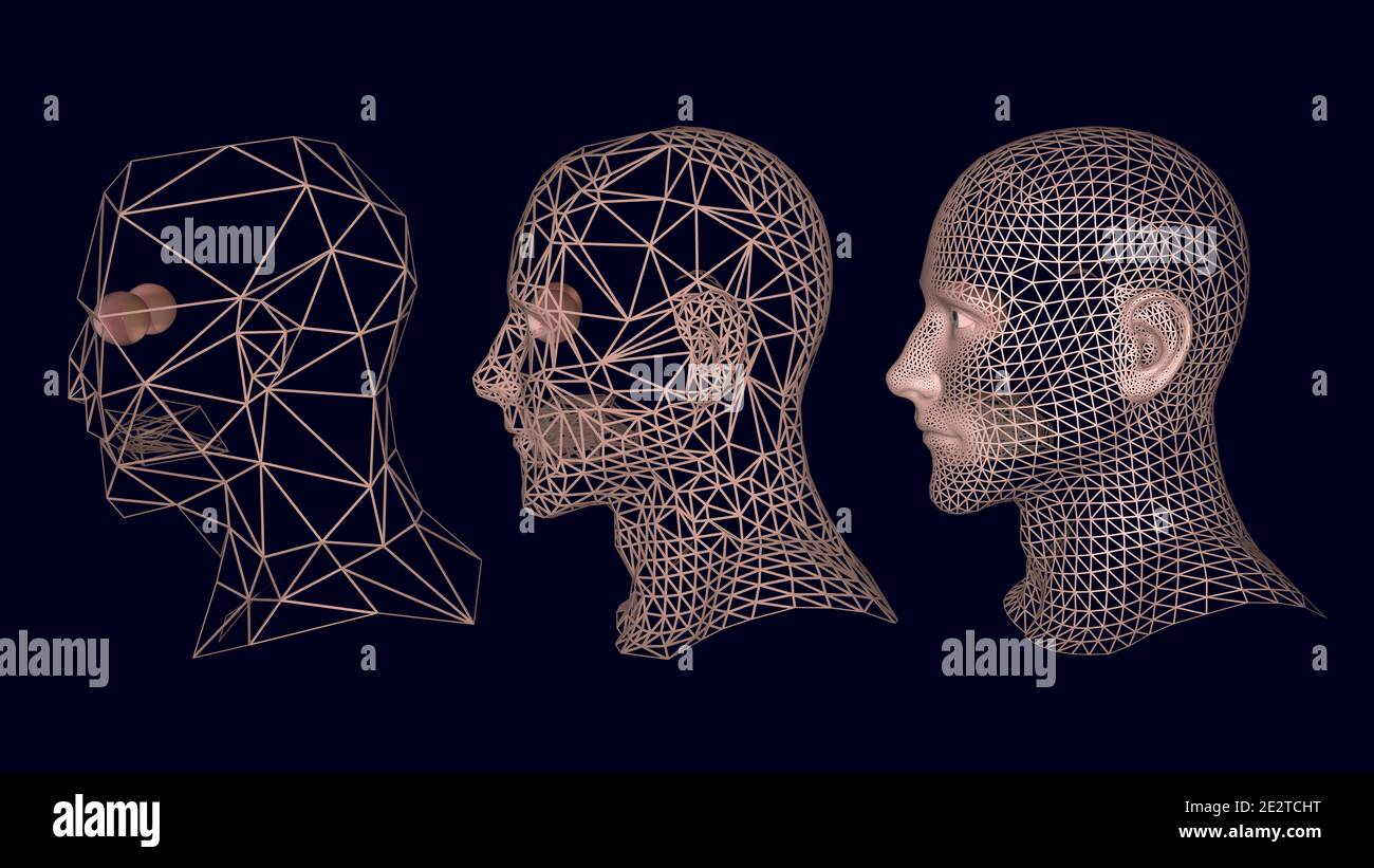3d male model showing high , medium , low resolution object stages ...