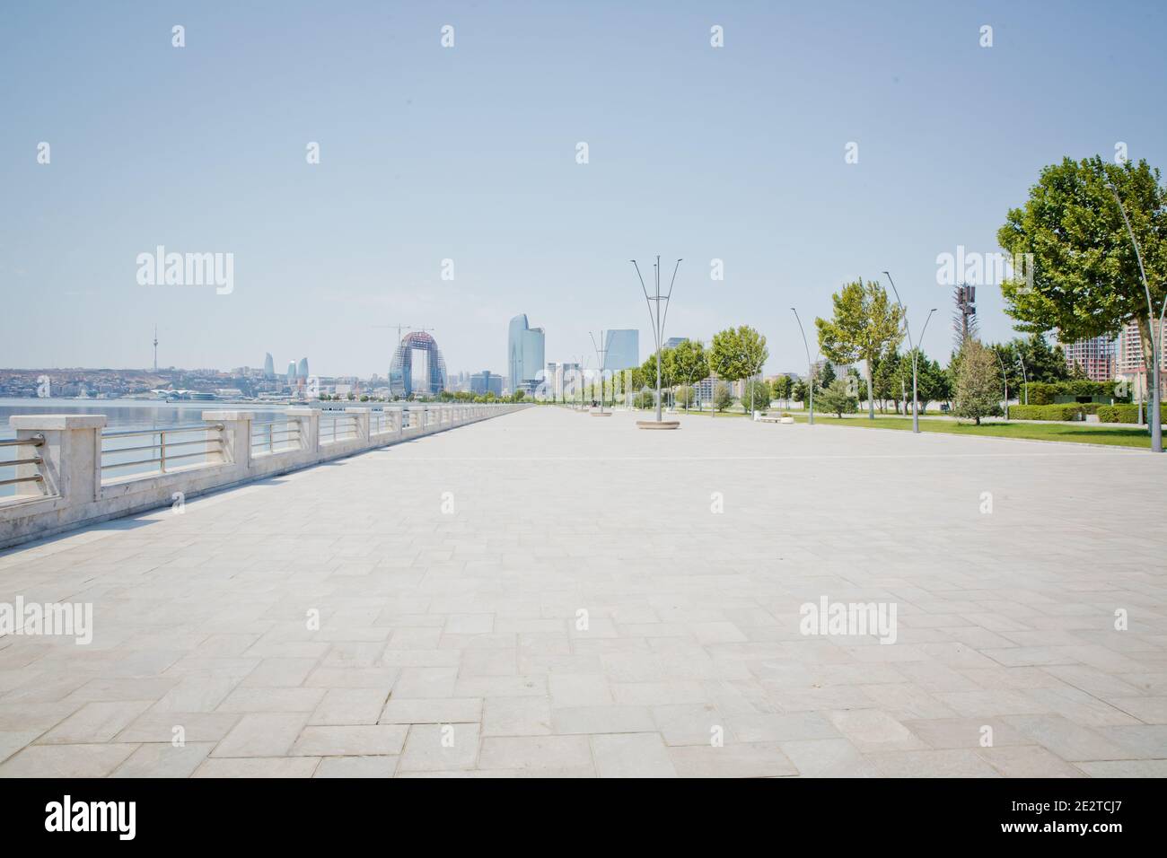 New modern boulevard in Baku city . Caspian bay boulvard in Baku ...