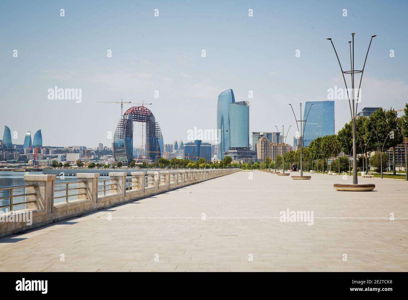 New modern boulevard in Baku city . Caspian bay boulvard in Baku ...
