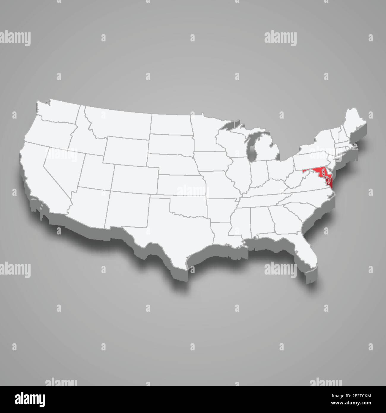 Maryland state location within United States 3d isometric map Stock ...