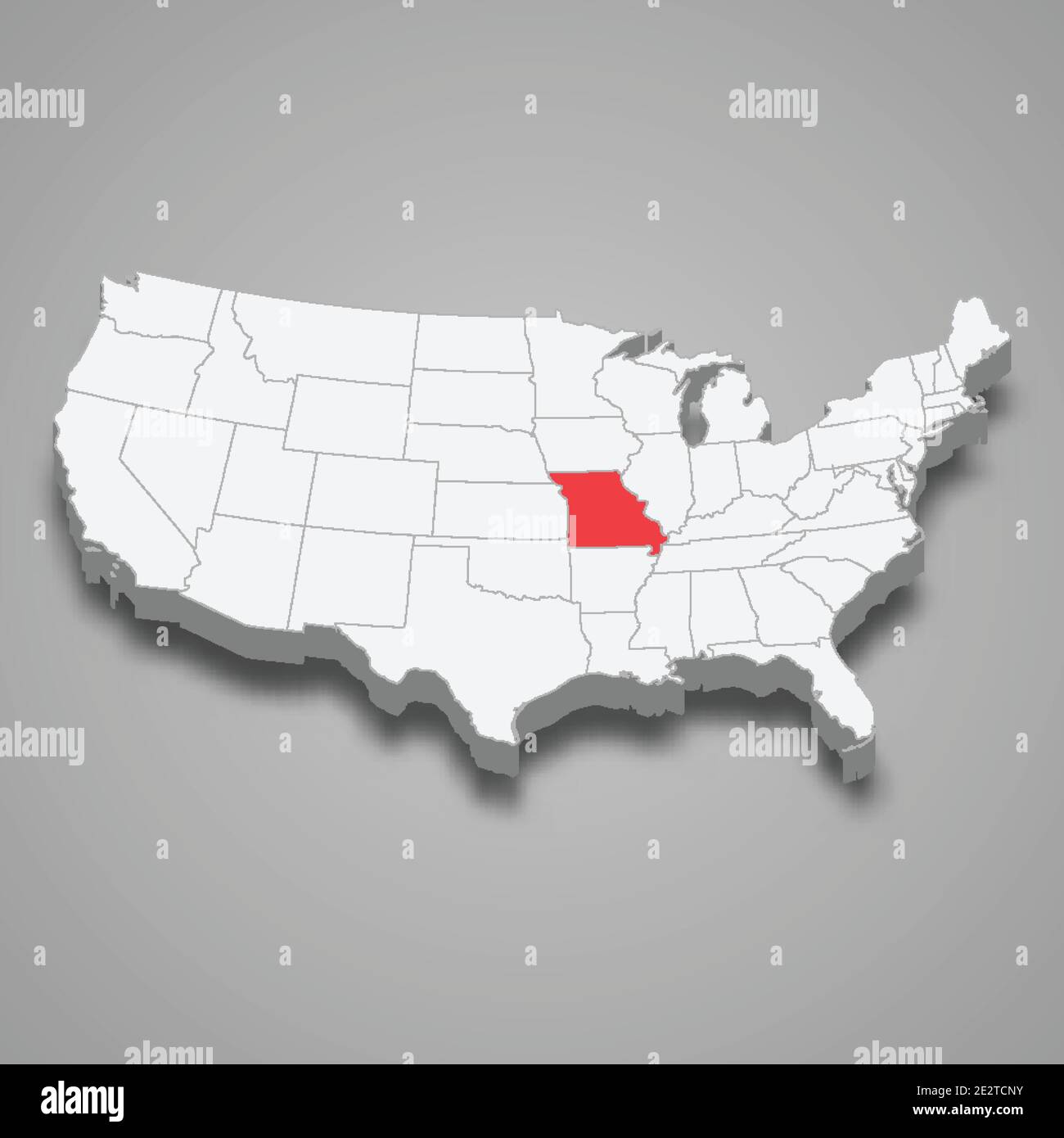Missouri state location within United States 3d isometric map Stock ...