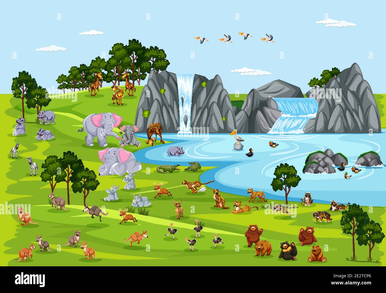 Wild life or wild animal in nature scene illustration Stock Vector ...