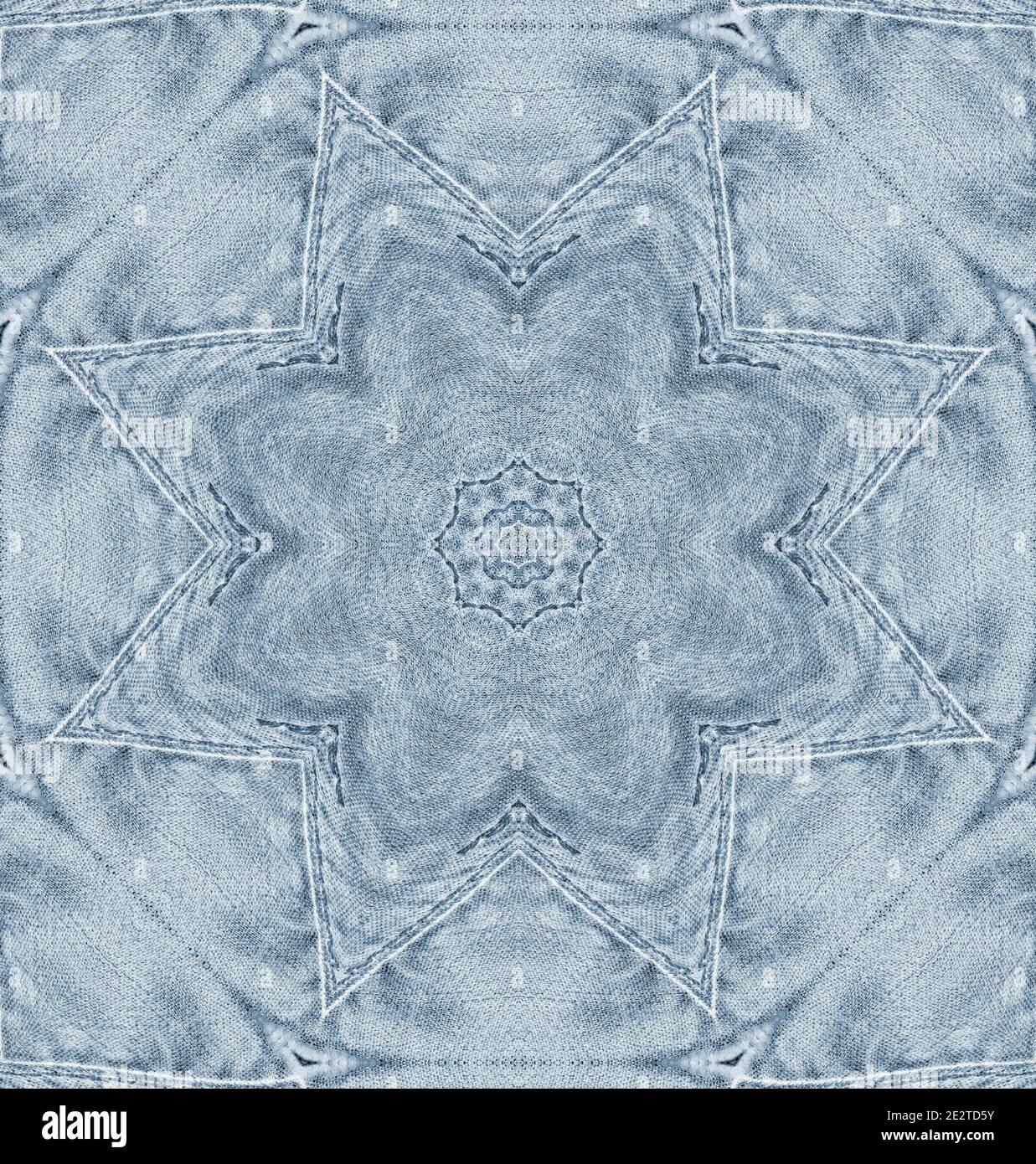 Jeans design.Grunge jeans pattern with seams. Jeans kaleidoscopic ...