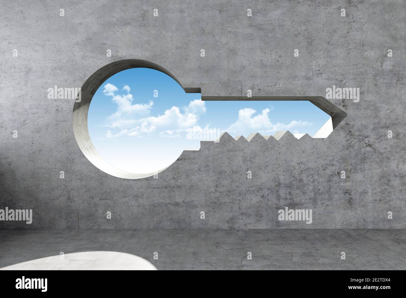 carved figure of a key in a concrete wall. 3d rendering Stock Photo - Alamy
