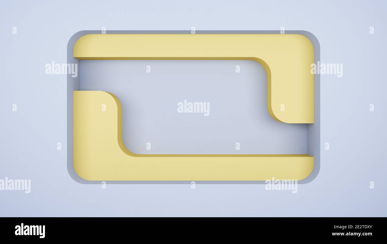 rectangle with rounded corners in the blue wall and pedestal. 3d ...