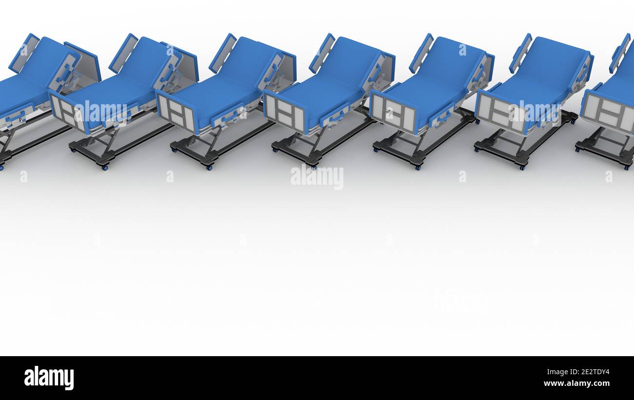 row of hospital beds with copy space. 3d rendering Stock Photo - Alamy