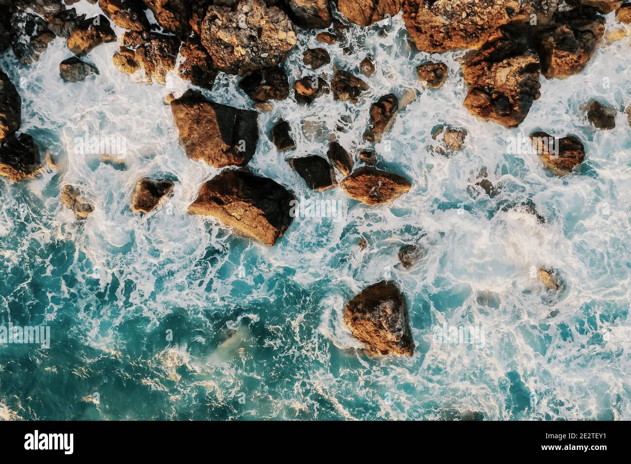 Beach and waves top view. Turquoise water background aerial view ...