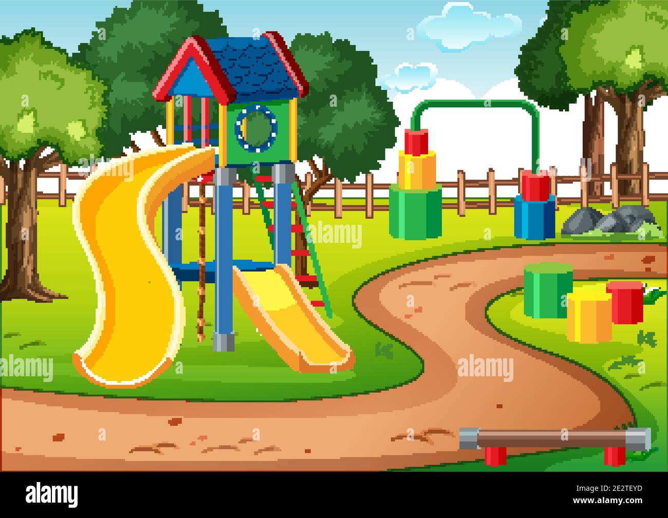 Blank kids playground with slides in the scene illustration Stock ...