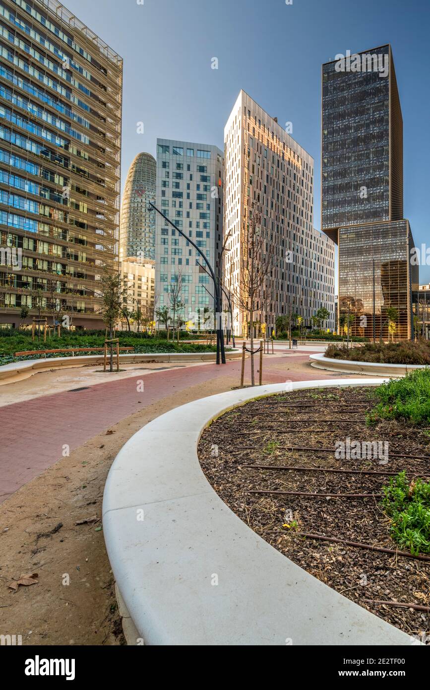 Plaza surrounded with modern buildings, 22@ technological and ...